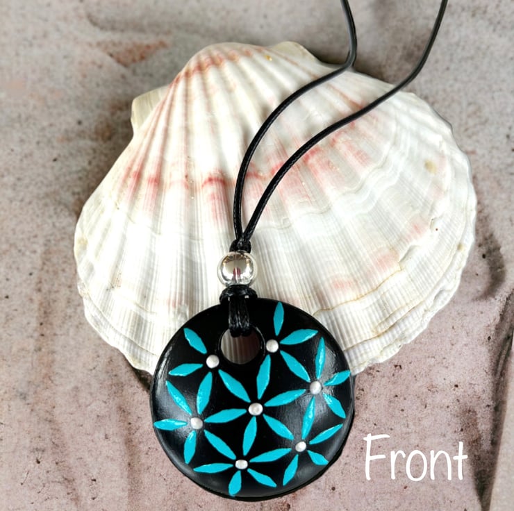 Blue Flower of Life Pendant, with silk purse - Folksy