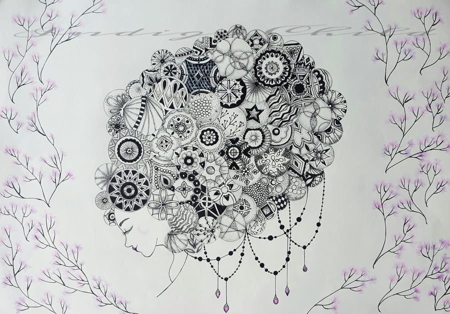 Art Drawing Mandala Hair Drawing - Folksy