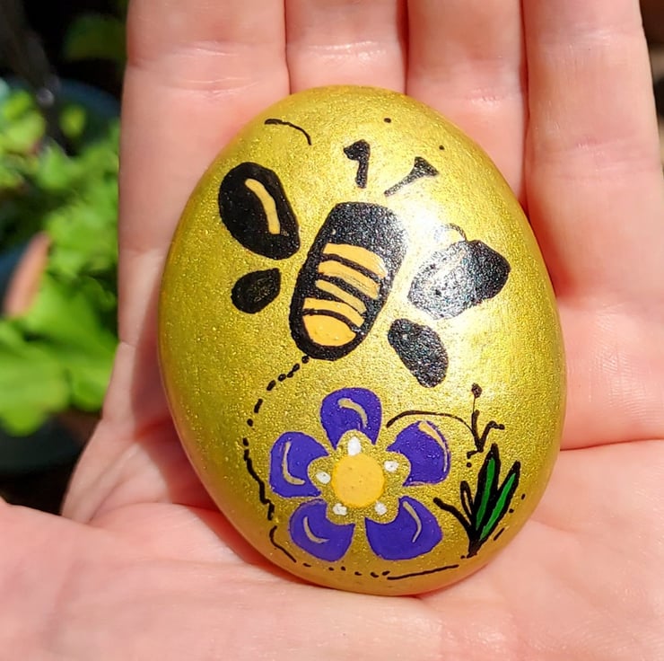 Bubble Bee Art Stone Painted Pebble Rock Garden - Folksy