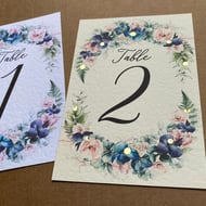 Navy blue flowers wreath TABLE NUMBERS blush pi... - Folksy