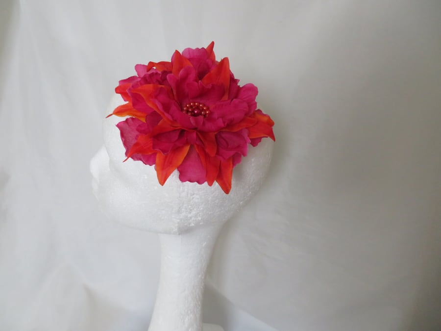 Dark Raspberry Pink & Deep Orange Flower Vi... - Folksy