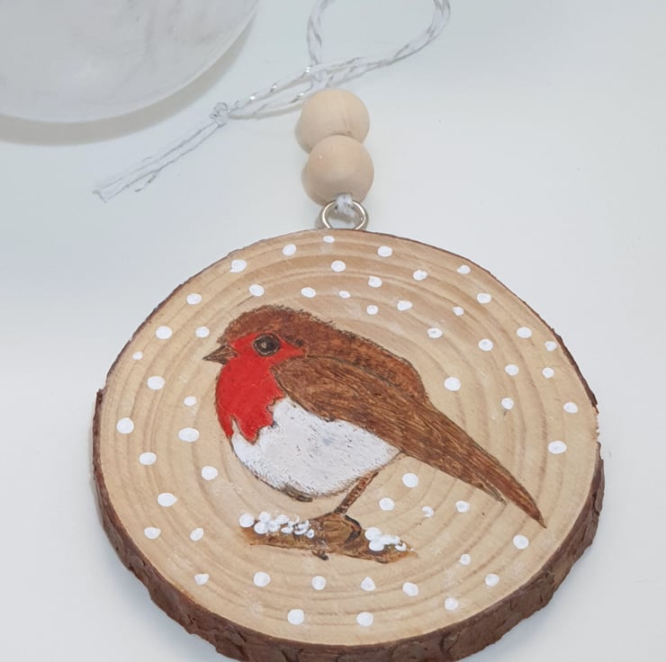 Robin Christmas decoration, pyrography hanging... - Folksy