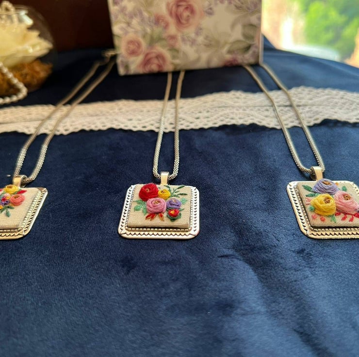 Embroidery Necklace, hand embroidered pendants,... - Folksy