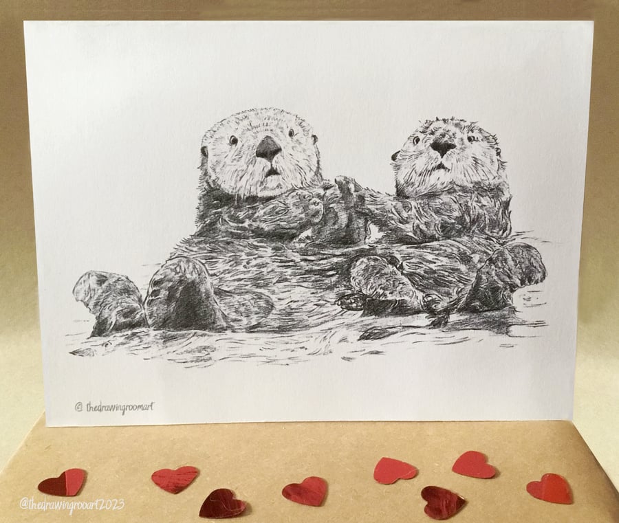 Valentine's Day Otters Card - Folksy