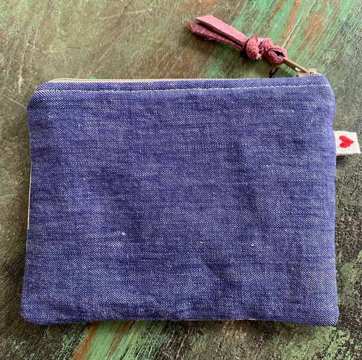 Vintage linen and denim coin purse - Folksy