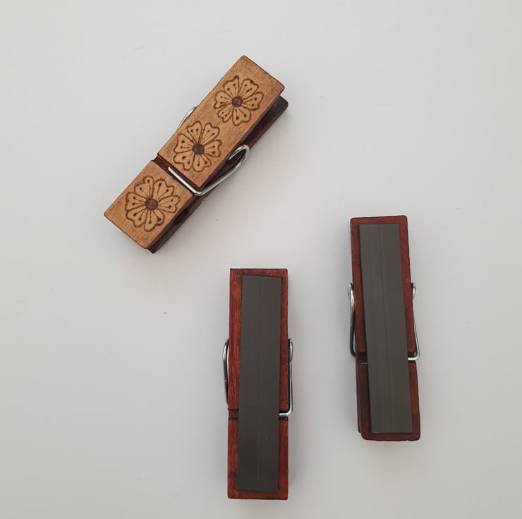 Peg fridge magnets wood burned pattern set of 3 - Folksy