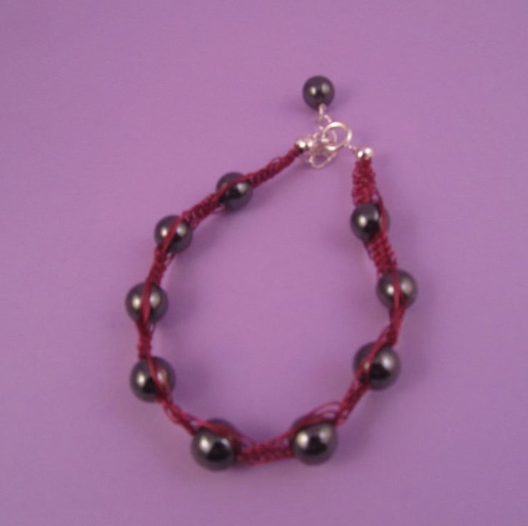 Haematite Red Macrame Bracelet - Folksy