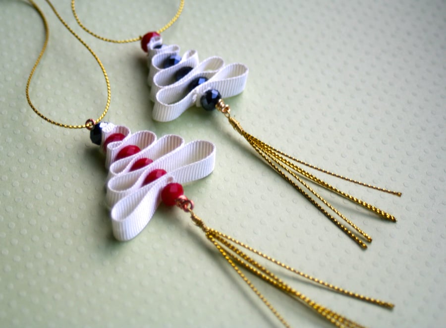 Ribbon and bead Christmas tree decoration - Folksy