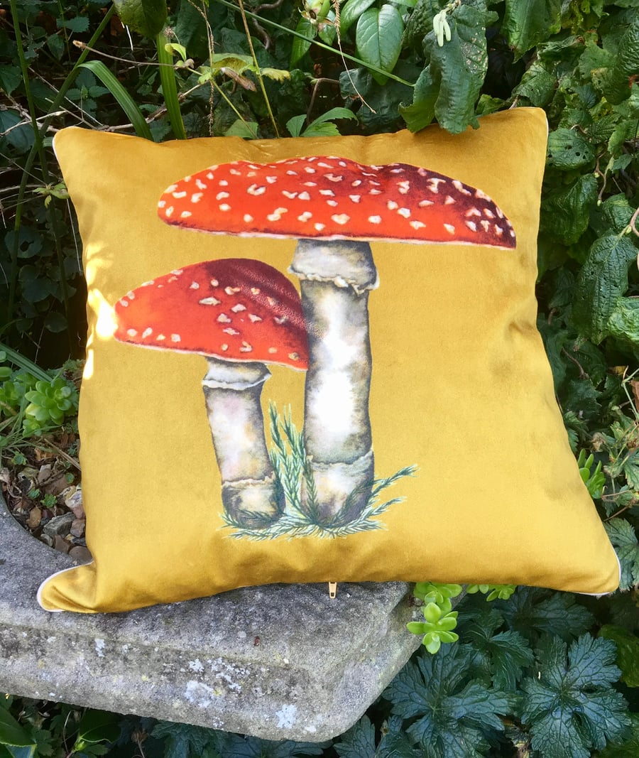 Mustard Velvet toadstool cushion. Free UK P &am... - Folksy