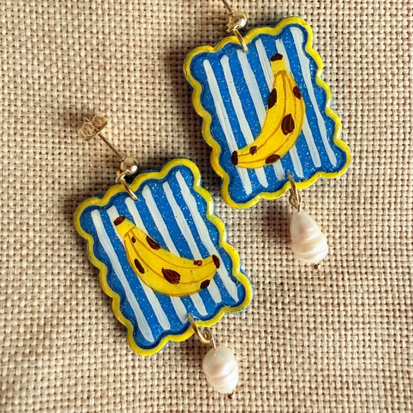 Banana Tile Pearl Earrings - LIMITED EDITION - Folksy