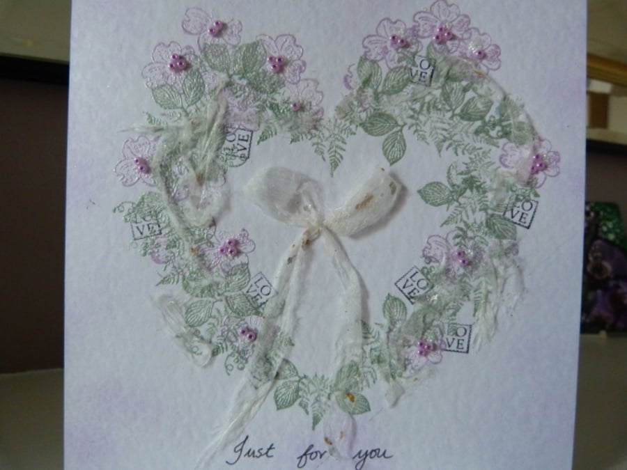 Heart and flowers Valentine card - Folksy