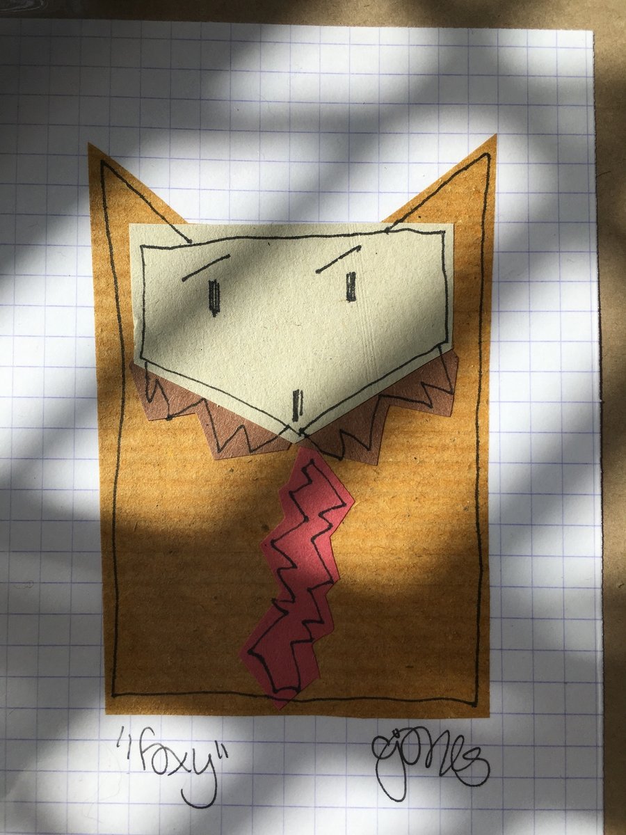 Handmade collage card; fox - Folksy