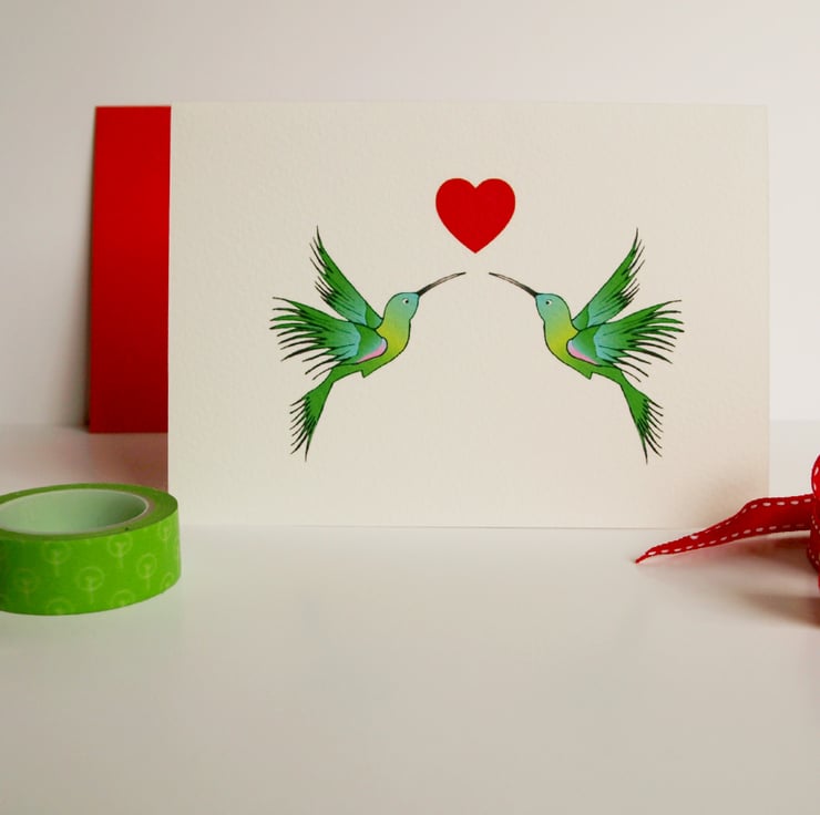 Hummingbirds in love card - Folksy