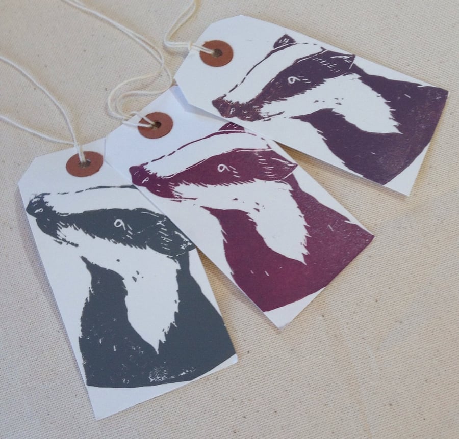 Hand printed badger gift tags - Folksy