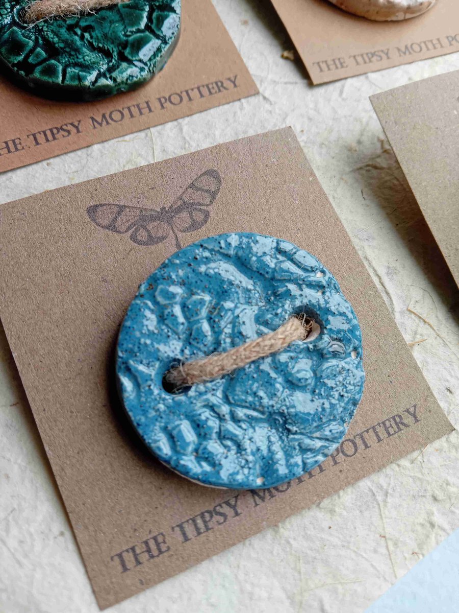 Extra large chunky ceramic button in demin blue... - Folksy