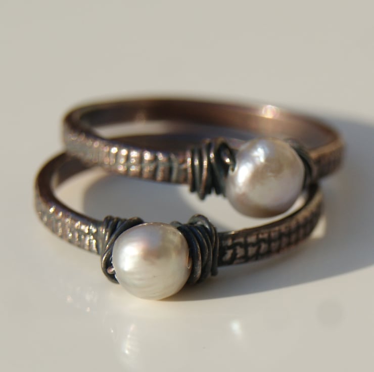 Set of 2 copper rings, Organic copper and silve... - Folksy