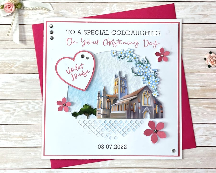 Christening Baptism Card Personalised Pink Chur... - Folksy