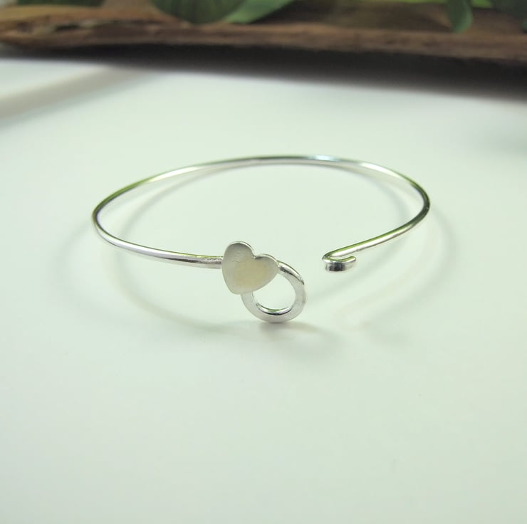 Sterling Silver Tension Bangle with Heart - Sma... - Folksy