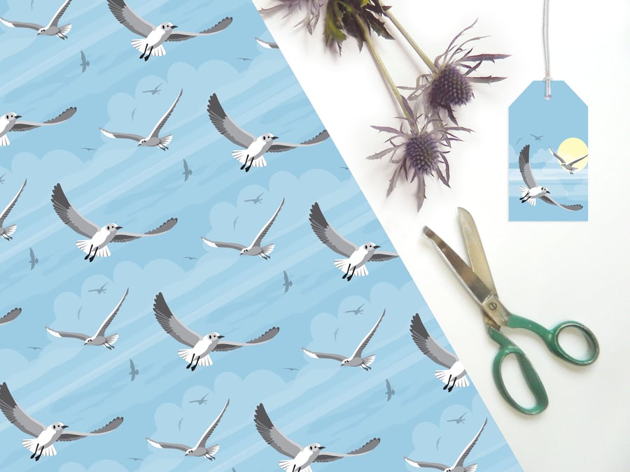 Flying Seagulls Gift Wrapping Paper - British s... - Folksy