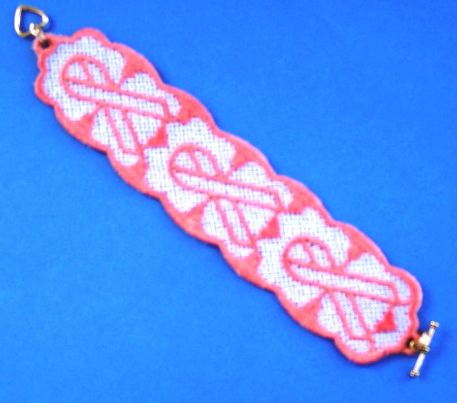 Pink Lace Wristband - Pink Ribbon - Folksy