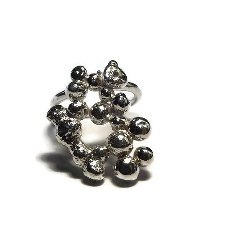 handmade clustered silver abstract ring - Folksy