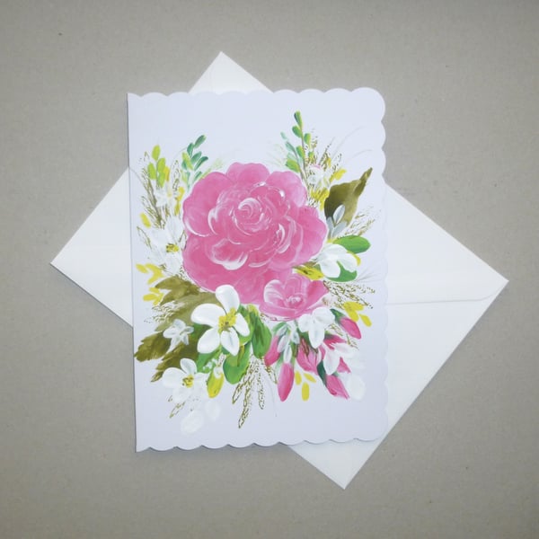 hand painted original art floral rose blank gre... - Folksy