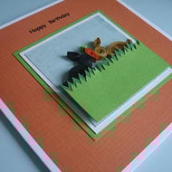Quilled bunny rabbits birthday card - Folksy