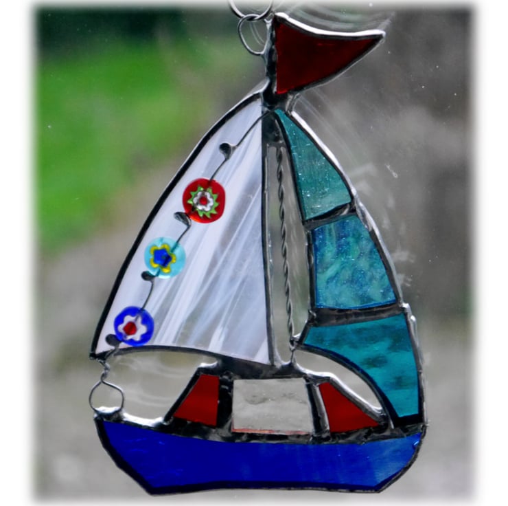 Boat Suncatcher Stained Glass Sailboat Yacht 05... - Folksy