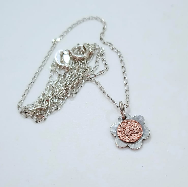Sterling Silver and Copper Flower Pendant Neckl... - Folksy