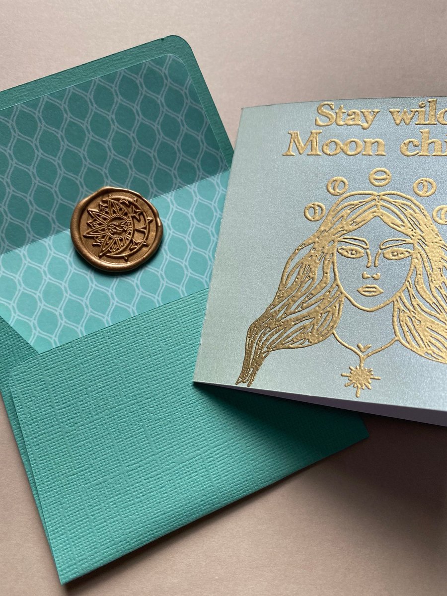 Hand illustrated moon child greeting card stay ... - Folksy