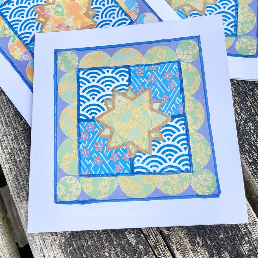 Blank card - handmade patchwork collage ‘Sun’ - Folksy