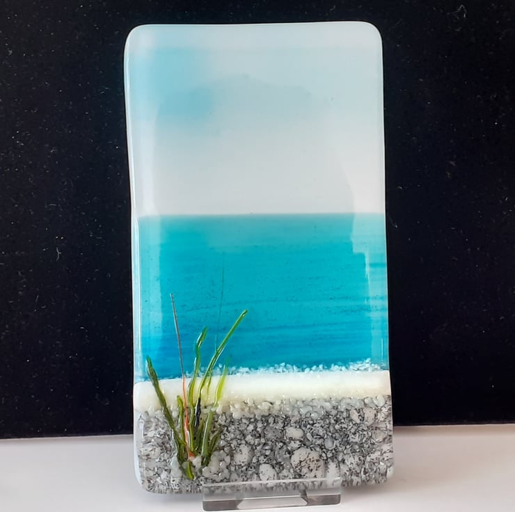 Fused glass mini seascape panel, seaside beach ... - Folksy