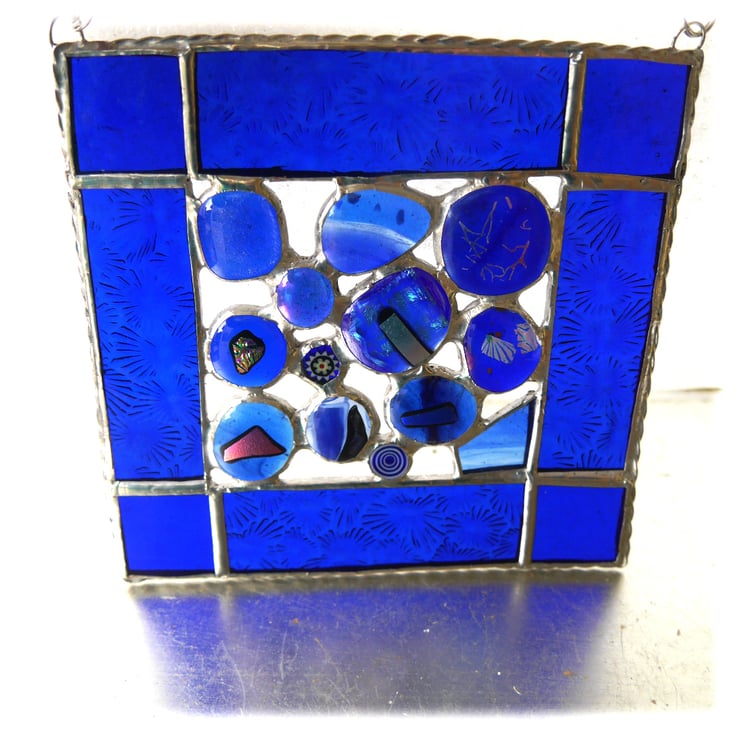 Blue Abstract Suncatcher Stained Glass Fusion 008 - Folksy