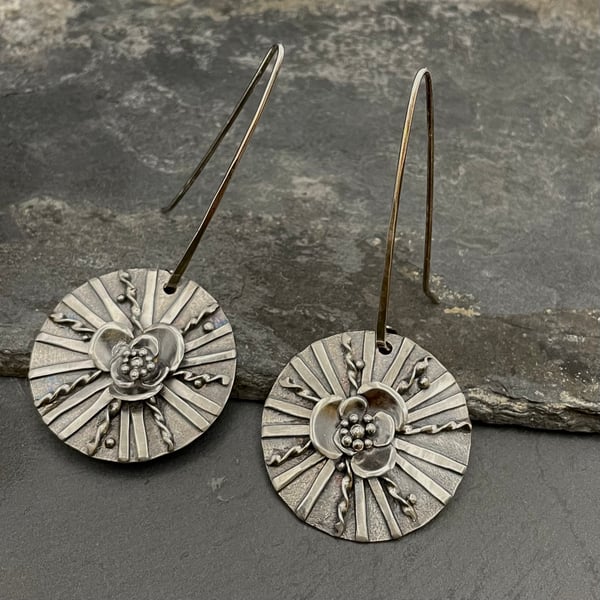 Large Silver Earrings, long drop disk earring, ... - Folksy
