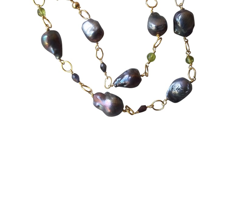 Large Gemstone Pearl Necklace - Folksy