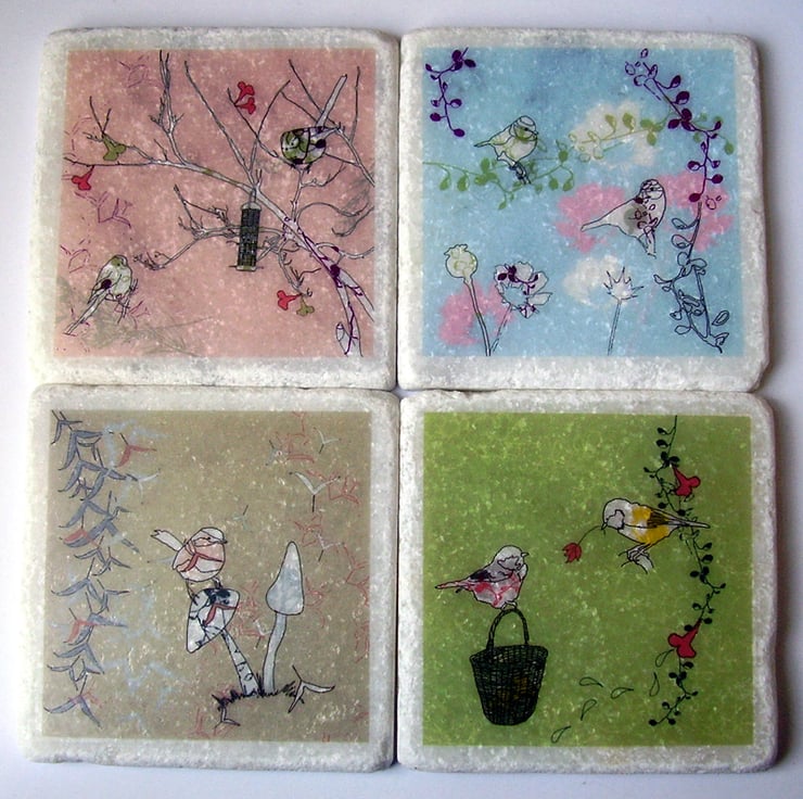 white marble decorated coasters - Folksy