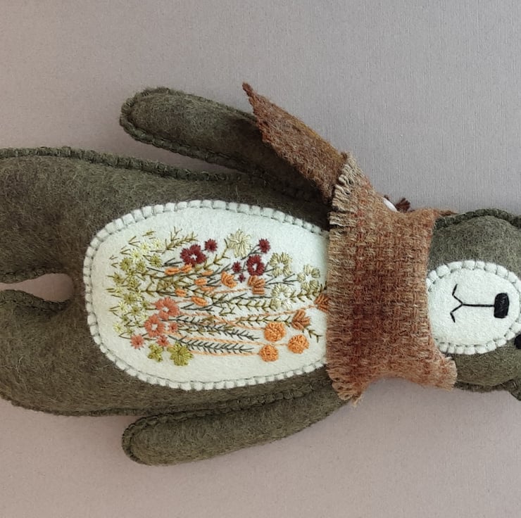 Scandi style Woodland teddy bear, hand embroide... - Folksy