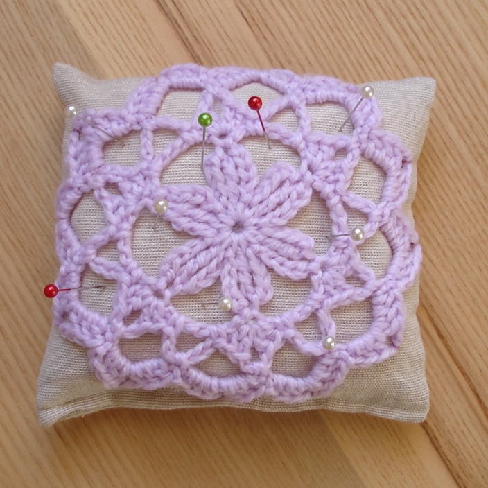 Large Crochet Pin Cushion in Lilac - Folksy