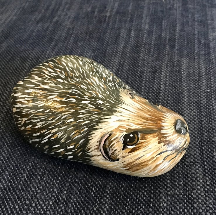 Hedgehog hand painted pebble garden rock art pe... - Folksy