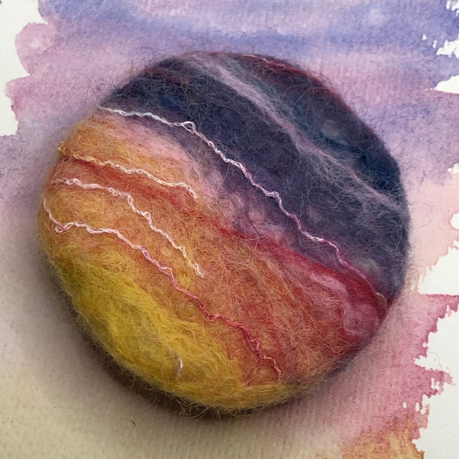 Setting sun wool felted brooch, wearable art, s... - Folksy