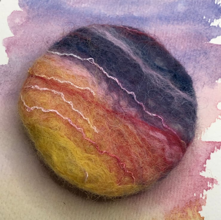 Setting sun wool felted brooch, wearable art, s... - Folksy