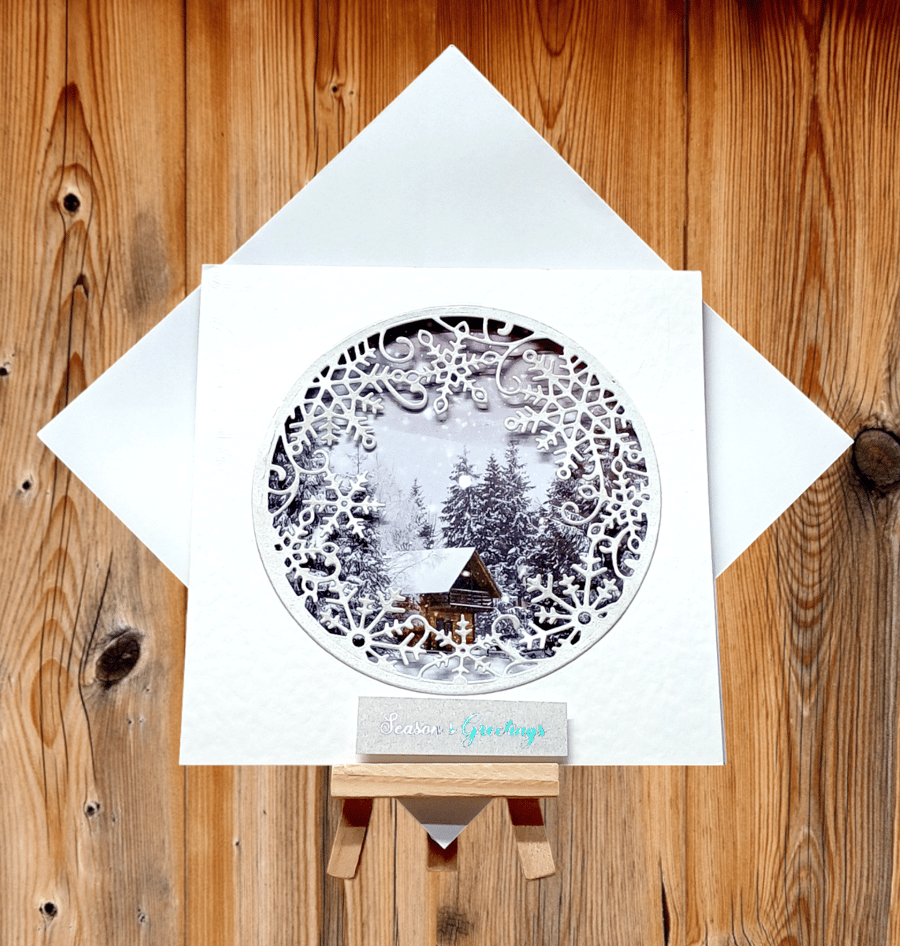 Enchanting layered snow scene Christmas card - Folksy
