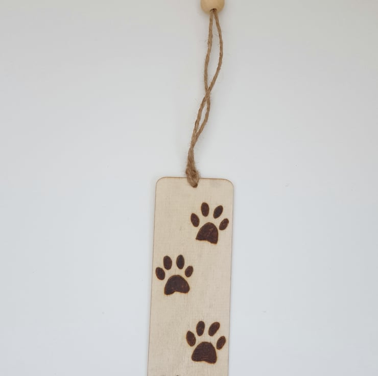 Pawprints, pyrography wooden bookmark, dog or c... - Folksy