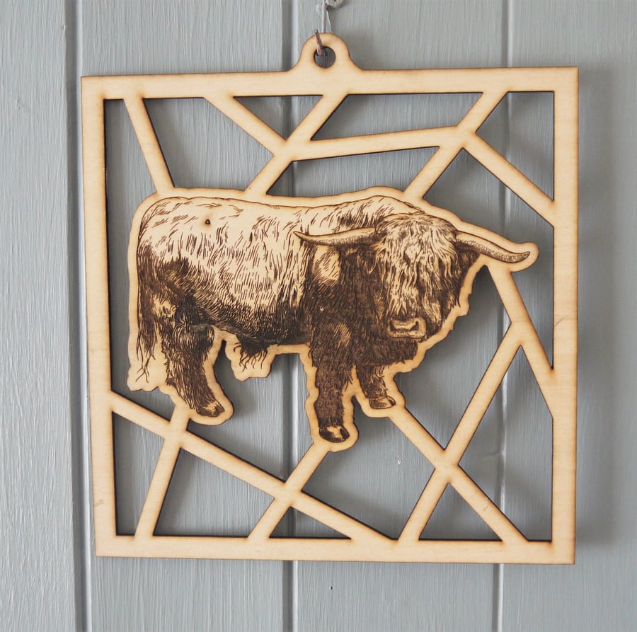 Laser Cut Highland cow Image Hanging Decorative... - Folksy