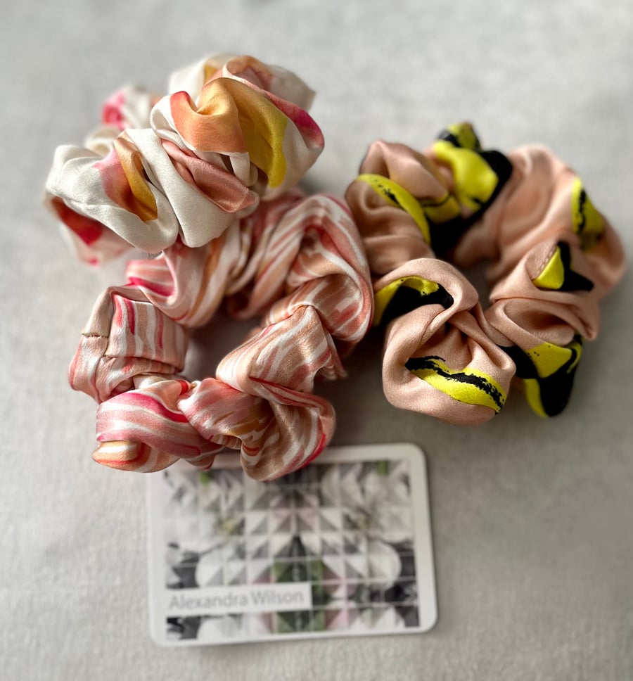 100% pure silk scrunchies. Digitally printed de... - Folksy