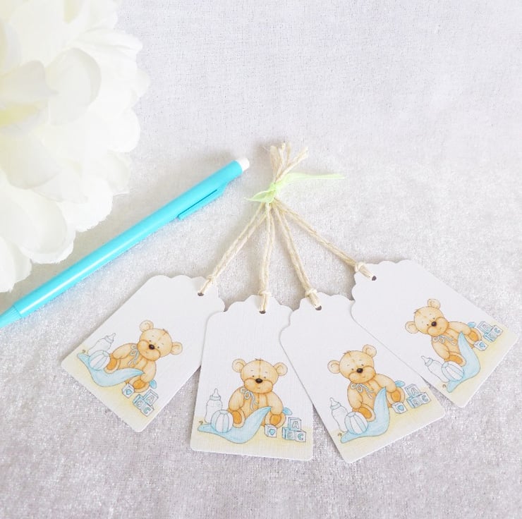 New Baby Boy Bear Gift Tags - set of 4 tags - Folksy