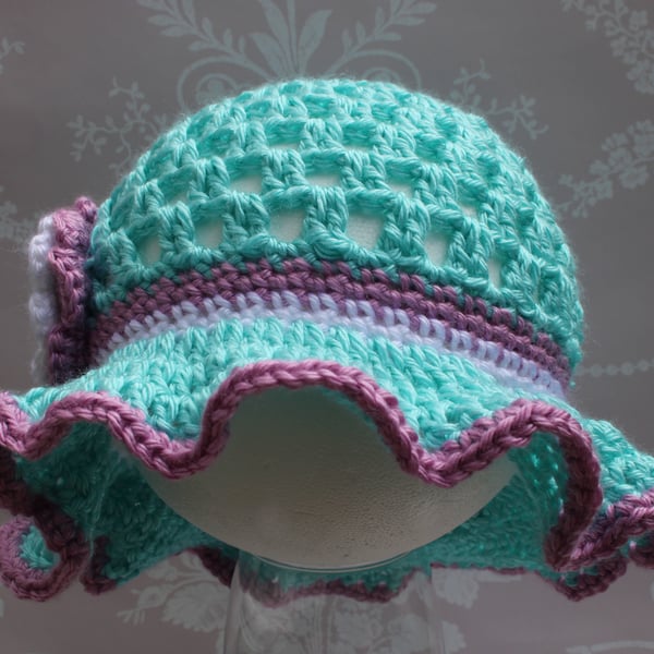 Baby Sun Hat - 6-12 Months - Flower Sun Hat - T... - Folksy