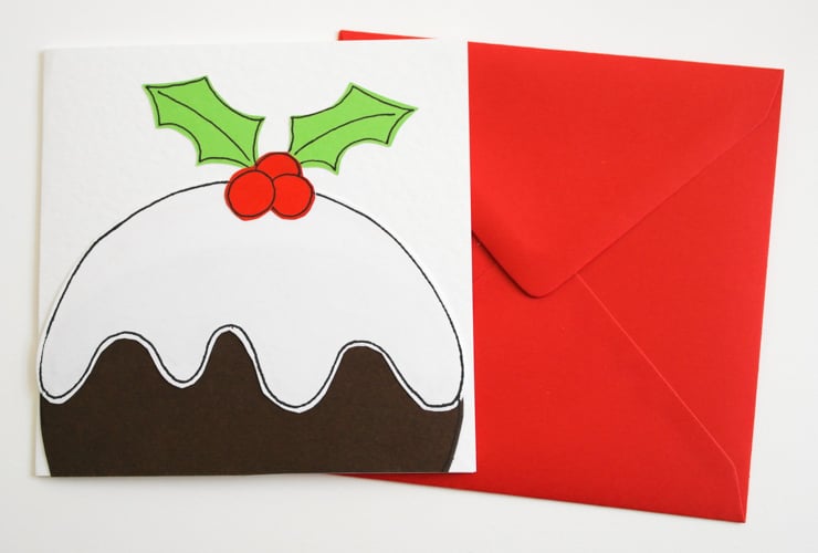 Christmas pudding handmade Christmas card, Xmas... - Folksy