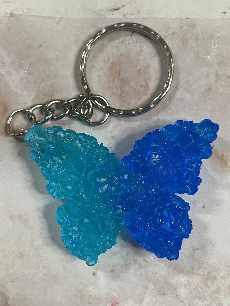 Handmade Resin Blue Butterfly Keyring - Folksy
