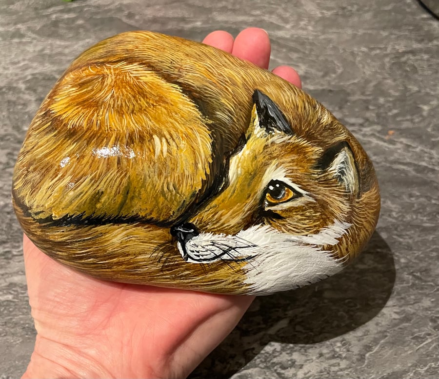Fox hand painted large garden rock stone wildli... - Folksy